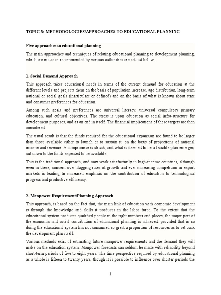Lecture 3 Methodologies Approaches To Educational Planning | PDF ...