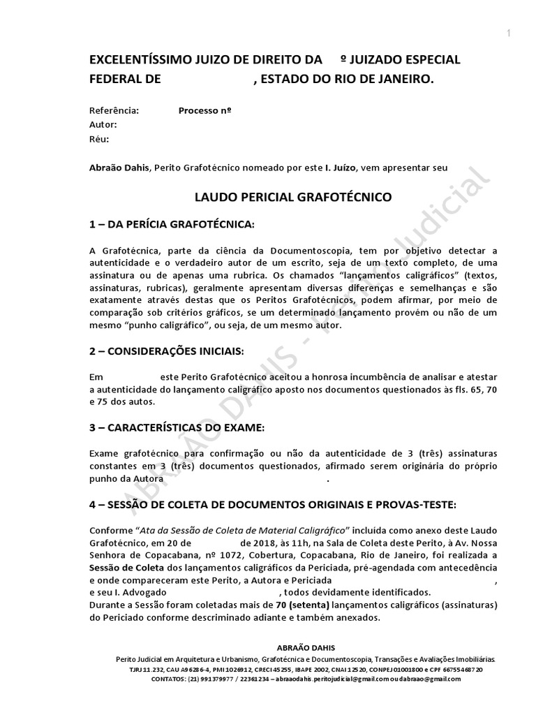 Laudo Pericial Grafotécnico - Modelo de Apresentação | PDF | Pressão ...