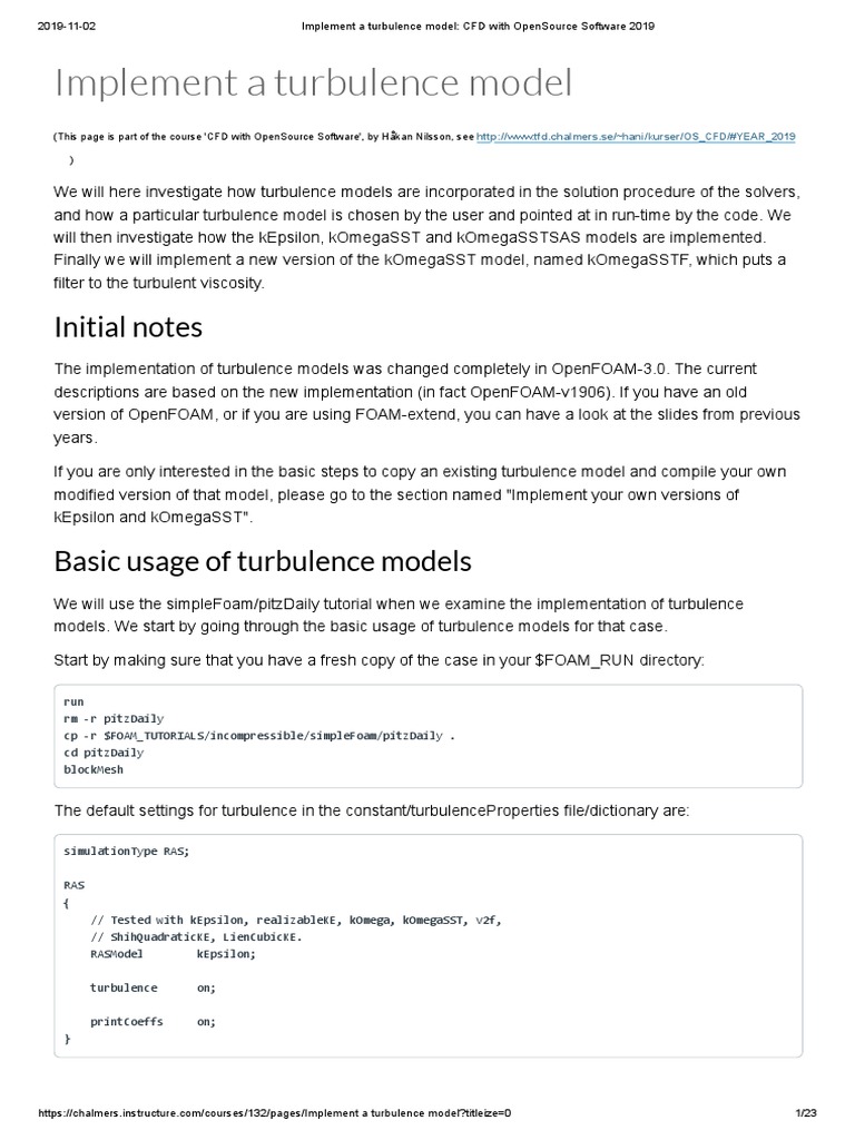 Implement Turbulence Model | PDF | Computational Fluid Dynamics | Parameter (Computer Programming)