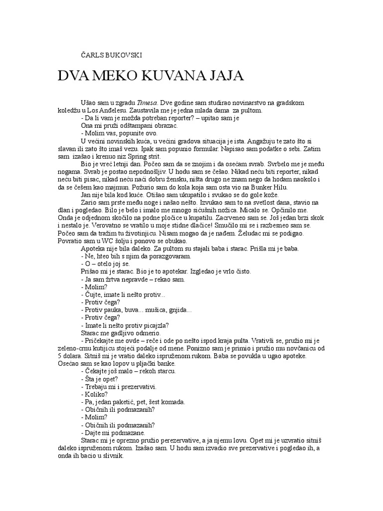 Carls Bukovski Dva Meko Kuvana Jaja | PDF