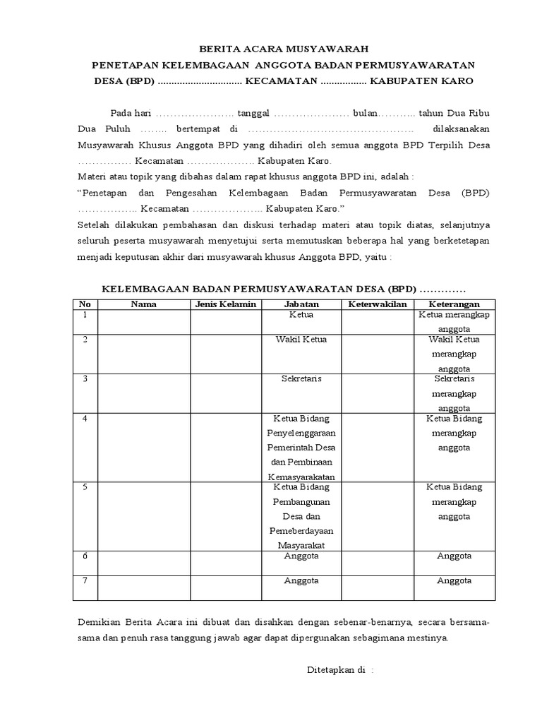 Berita Acara Pembentukan Struktur BPD | PDF