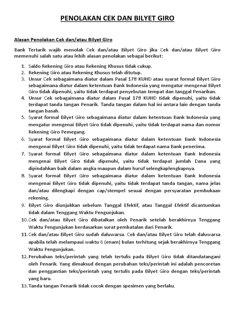 Penolakan Cek Dan BG | PDF | Pengelolaan Keuangan & Uang