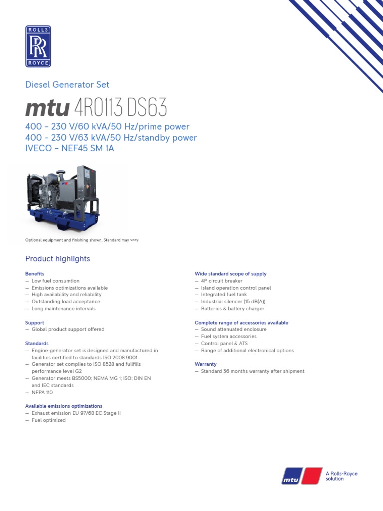 Mtu 4R0113 DS63 | PDF | Electric Generator | Radiator