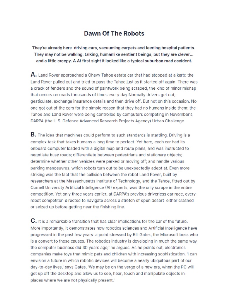 Dawn of The Robots IELTS | PDF