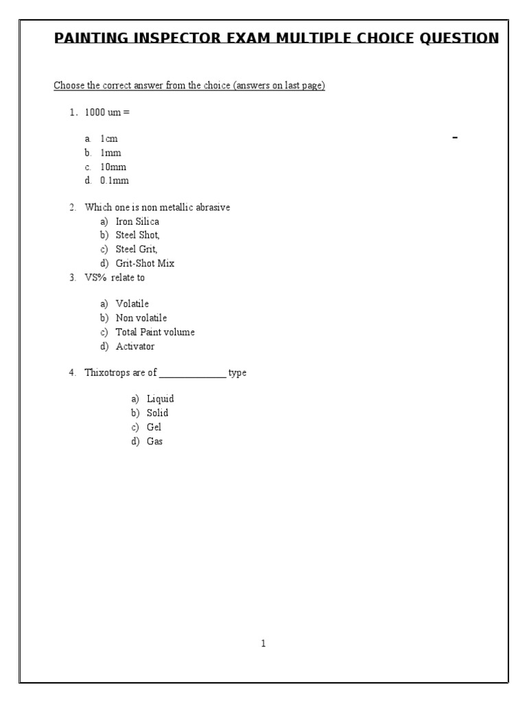 Painting Inspector Exam Questions | PDF | Paint | Rust