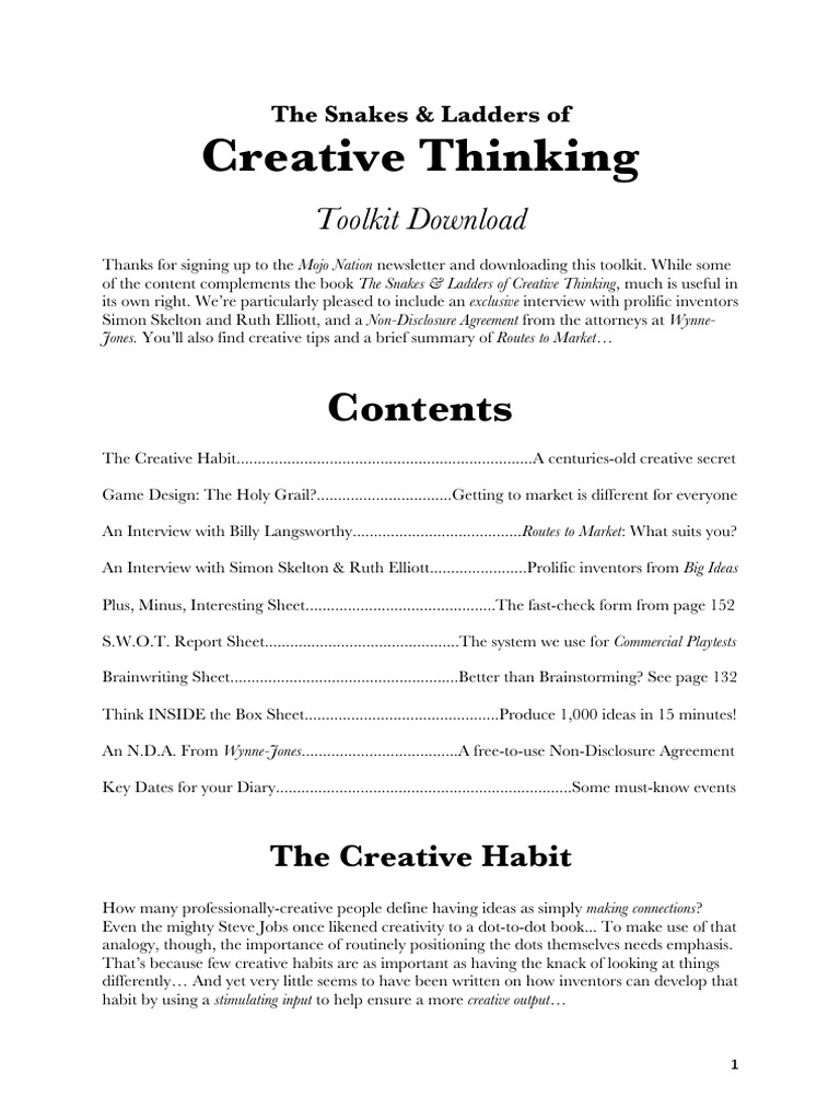 Creative Thinking: Toolkit Download | PDF | Invention | Creativity
