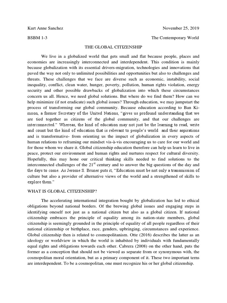 Global Citizenship | PDF | Globalization | Cosmopolitanism