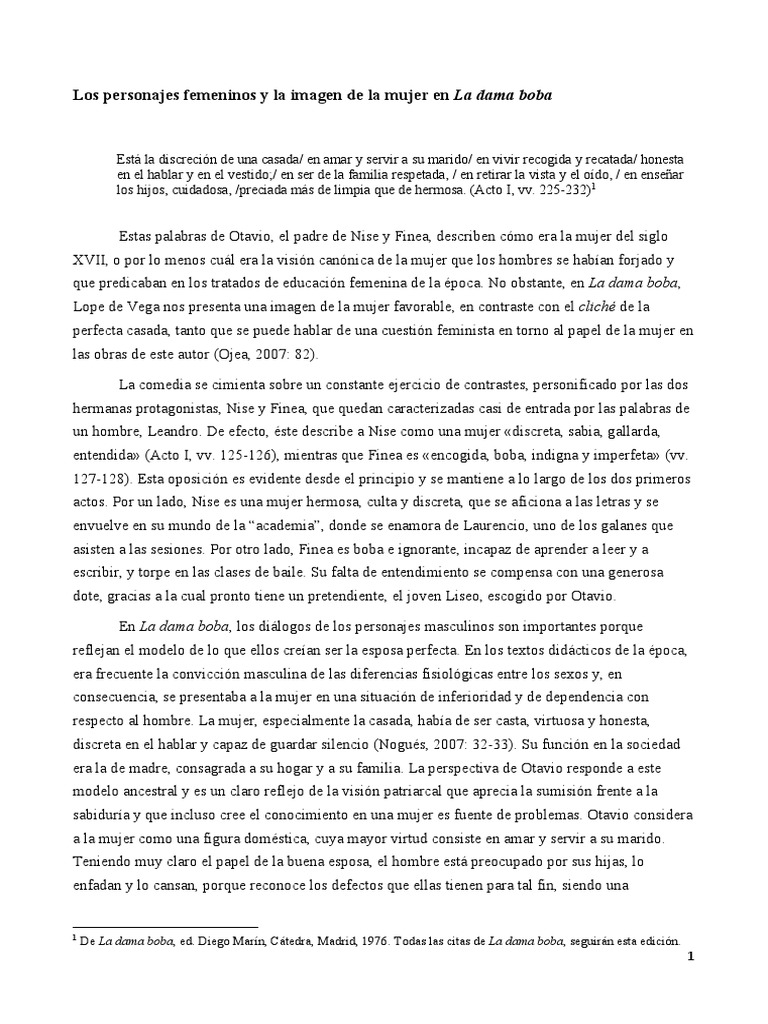 Personajes femeninos en La dama boba | PDF | Amor | Mujer