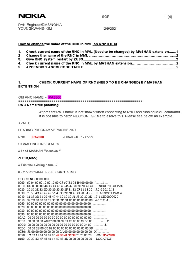 How To Change The Name of The RNC in MML Based On RN2.0 CD3 | PDF | Computing | Computer Data