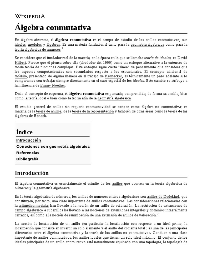 Álgebra Conmutativa | PDF | Anillo (Matemáticas) | Geometría algebraica