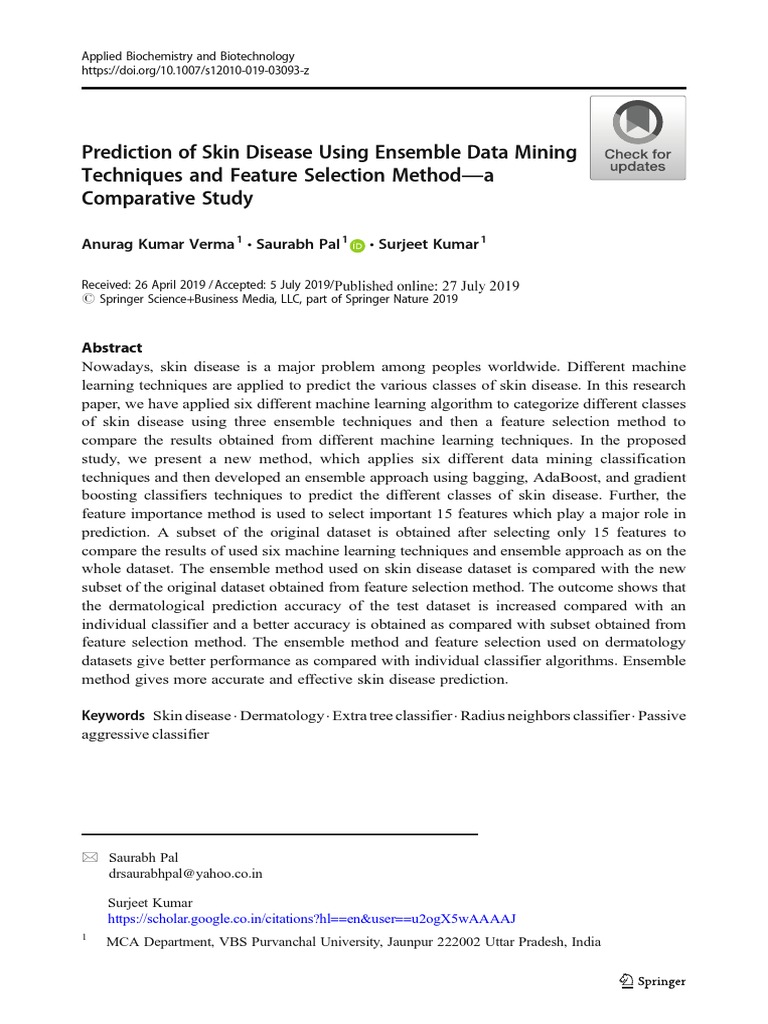 Prediction of Skin Disease Using Ensemble Data Mining Techniques and Feature Selection Method ...