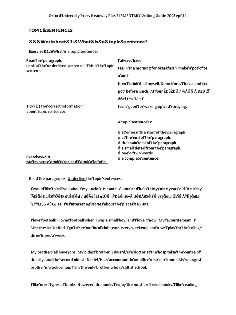 Topic Sentences Writing Guide | PDF | Games & Activities | Language ...