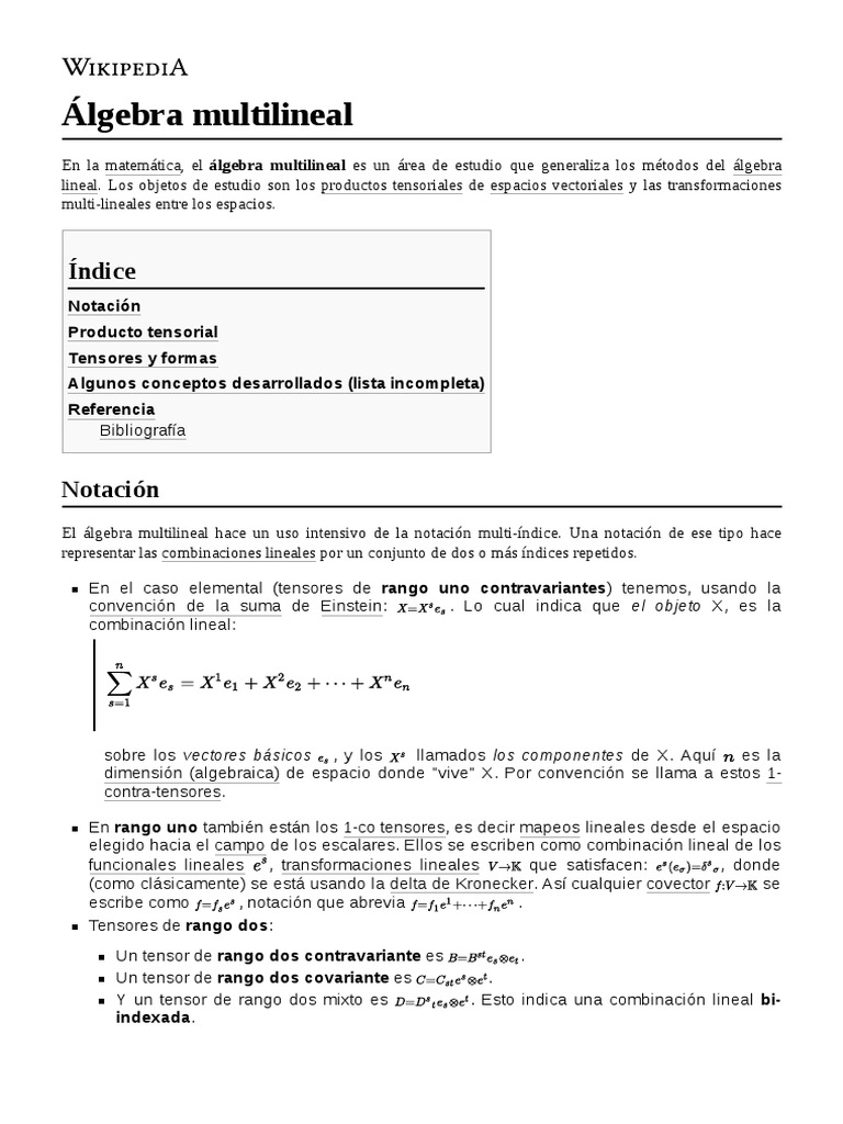 Álgebra Multilineal | Descargar gratis PDF | Objetos matemáticos ...