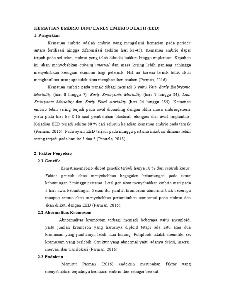 Kematian Embrio Dini pada Ternak | PDF