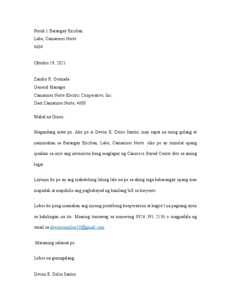 Letter of Intent - Tagalog | PDF