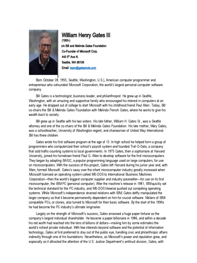 Bill Gates Biography | PDF | Microsoft | Computing