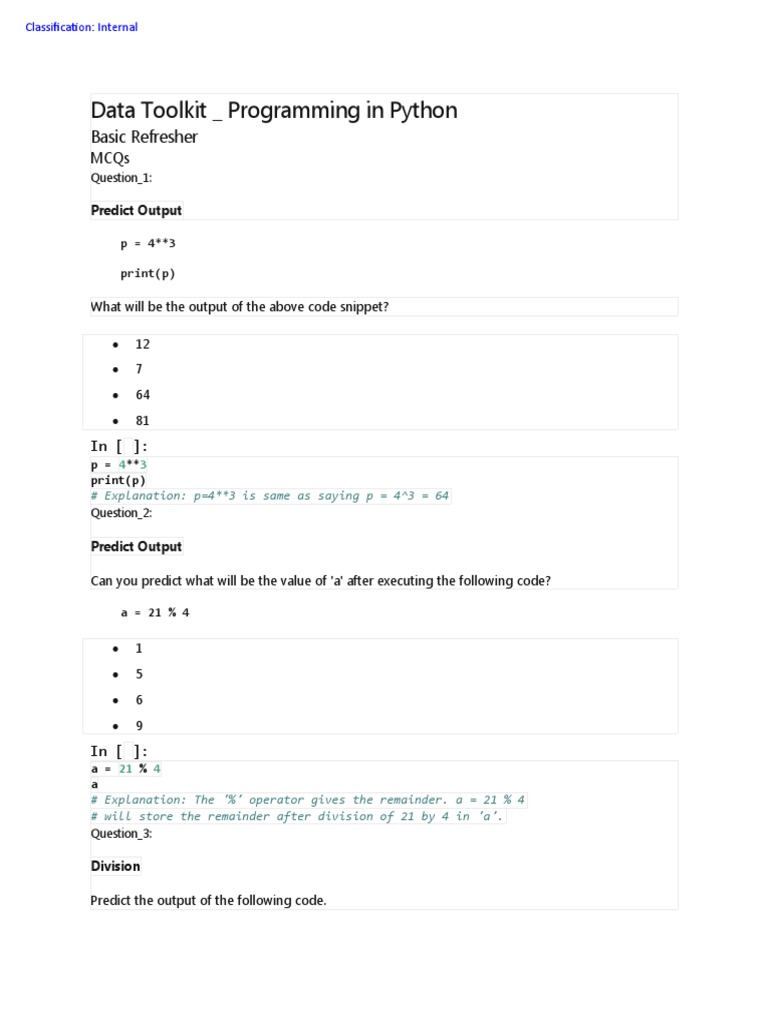 Data Toolkit - Programming in Python: Basic Refresher | PDF | String (Computer Science ...