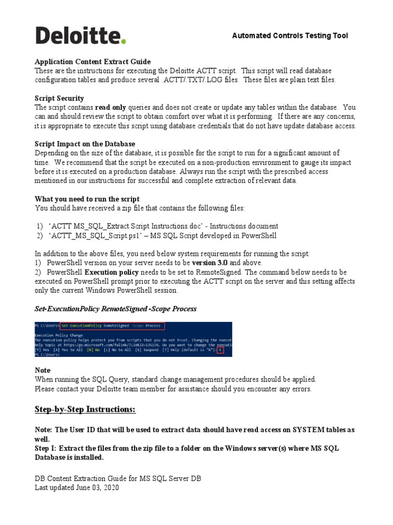ACTT MS - SQL - Extract Script Instructions | PDF | Databases ...