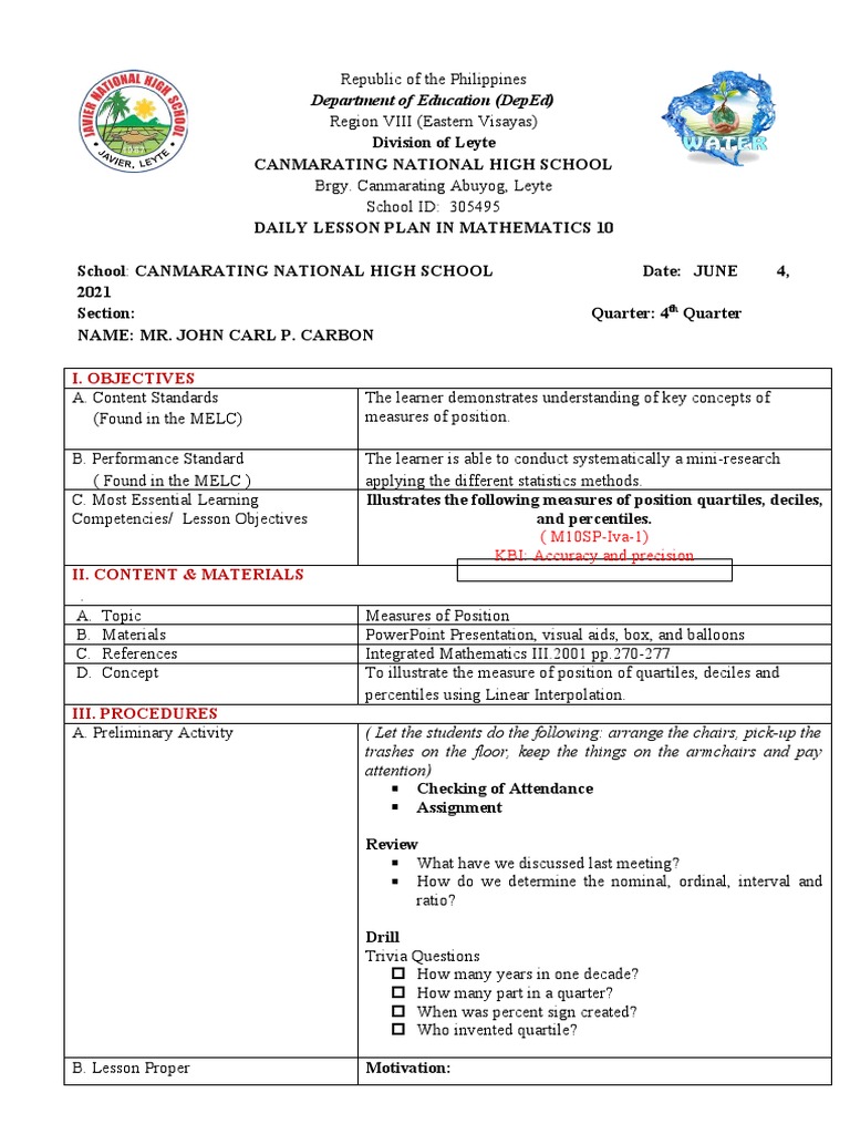 Department of Education (Deped) : I. Objectives | PDF | Percentile ...