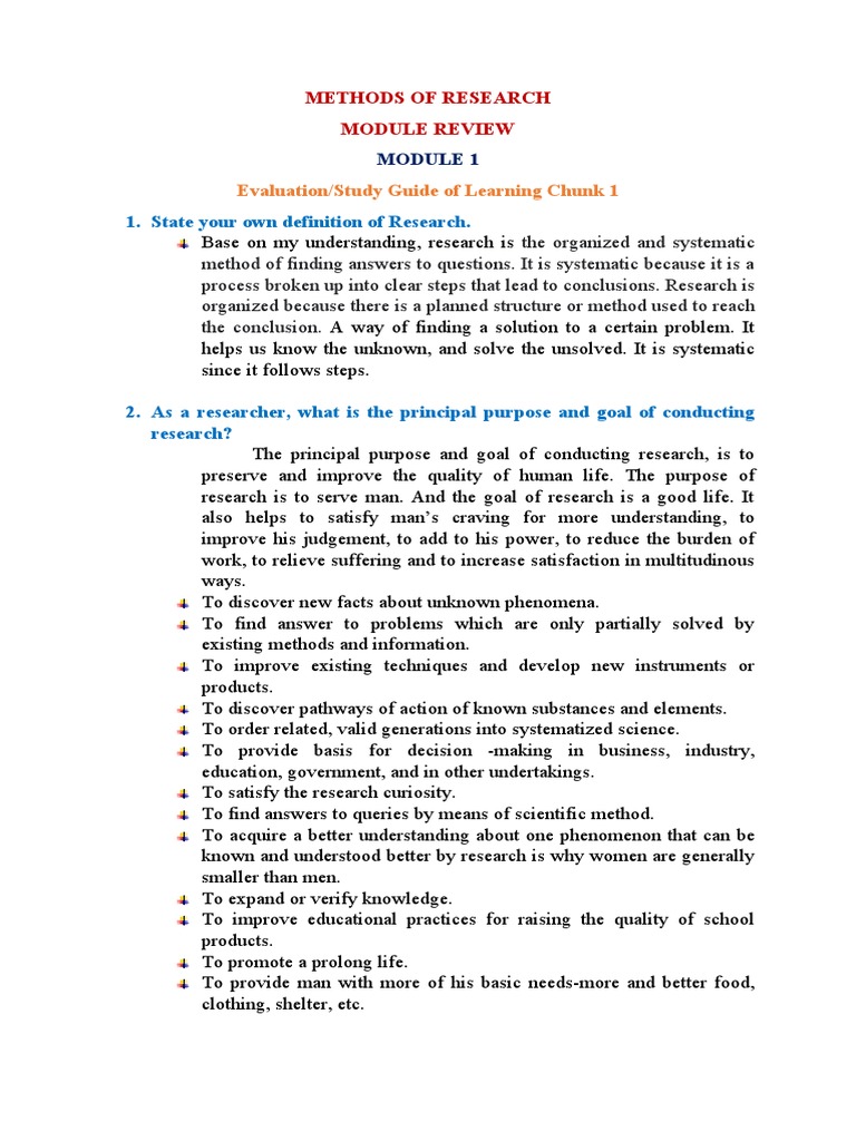 State Your Own Definition of Research.: Evaluation/Study Guide of ...