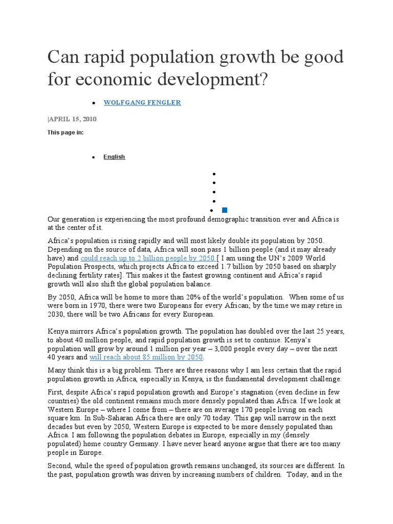 Can Rapid Population Growth Be Good For Economic Development | PDF ...
