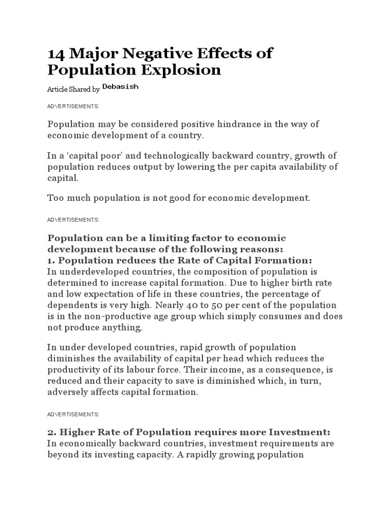 14 Major Negative Effects of Population Explosion | PDF | Economic ...