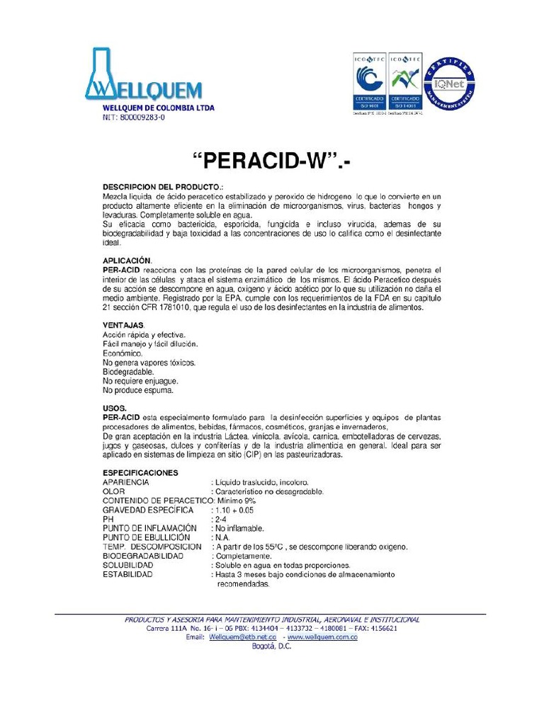 Ficha Tecnicas Peracid W | PDF