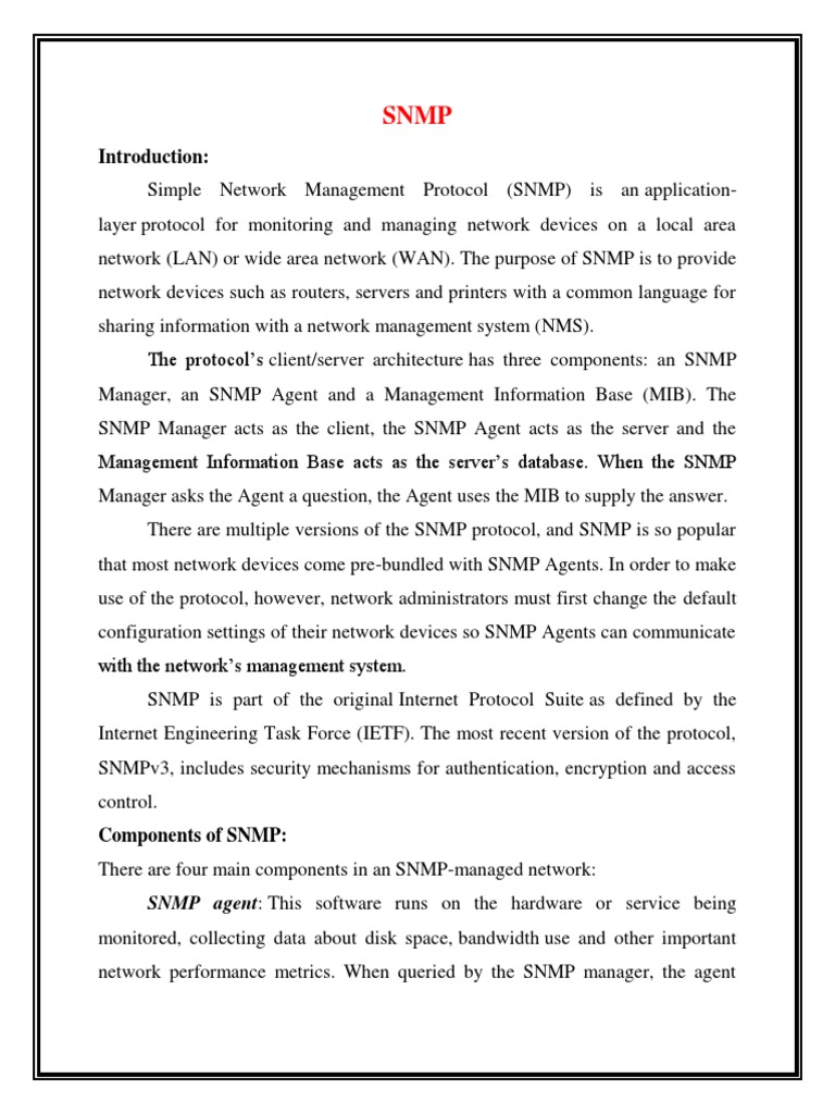 An Introduction to Simple Network Management Protocol (SNMP): Components, Architecture, and ...