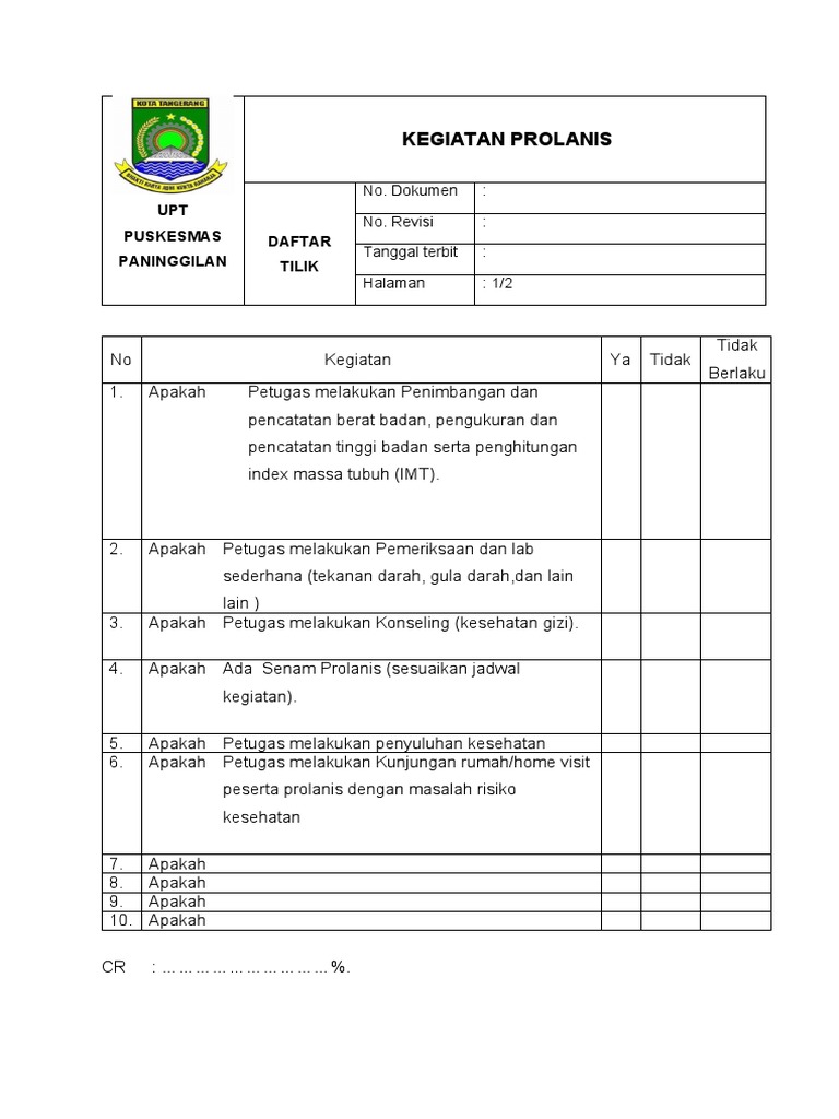 Daftar Tilik Kegiatan Prolanis | PDF
