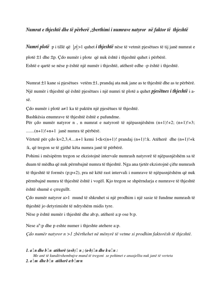 Numrat e Thjeshtë Dhe Të Përberë, Zberthimi I Numrave Natyror Në Faktor ...