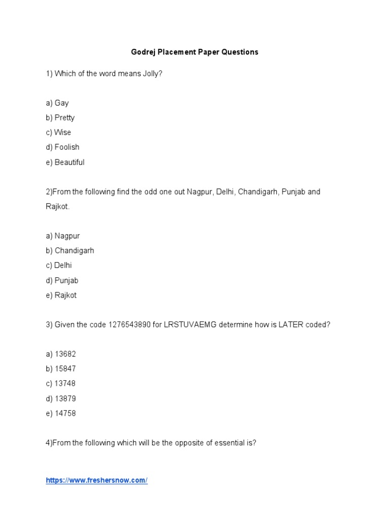 Godrej Placement Paper Questions | PDF