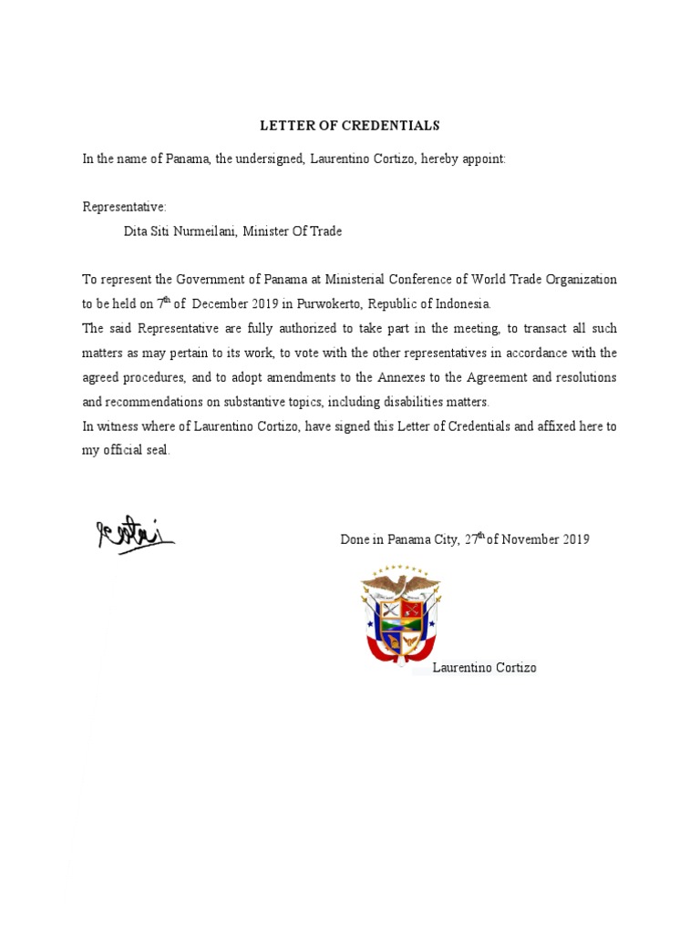 LETTER OF CREDENTIALS PANAMA 7th Dec | PDF