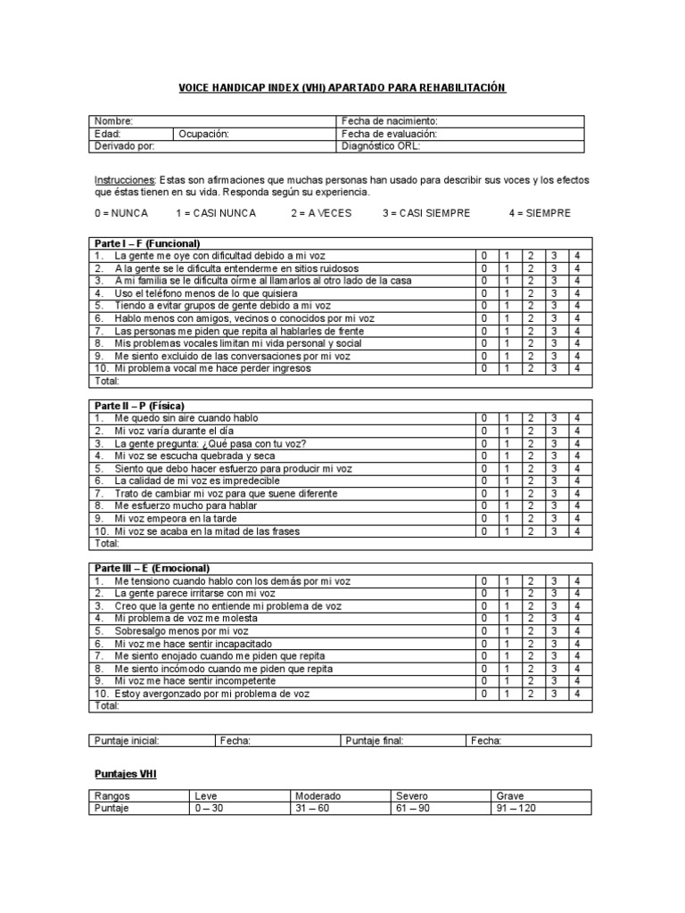 Índice de Discapacidad Vocal (VHI) | PDF