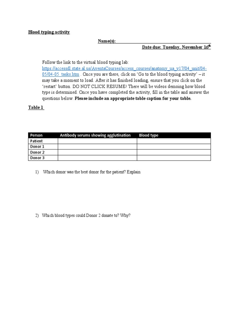 Blood Typing Activity | PDF