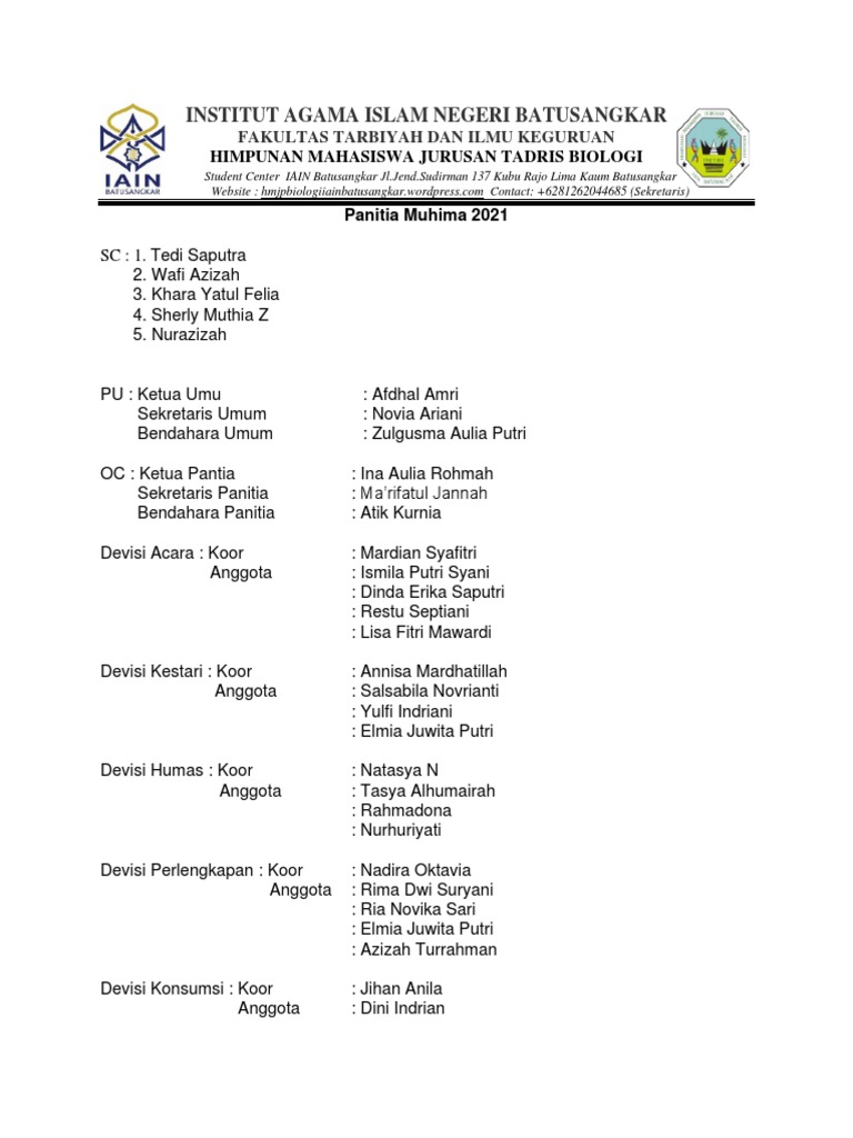 Panitia MUHIMA | PDF
