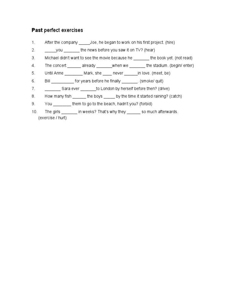 Past Perfect Exercises | PDF