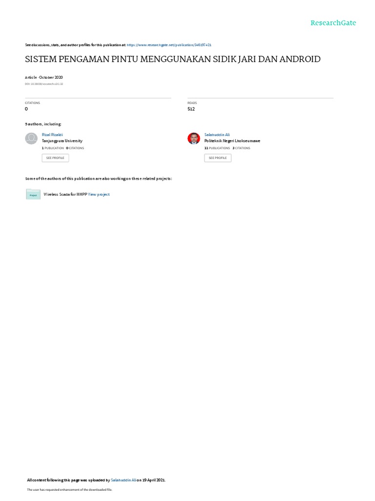 Sistem Pengaman Pintu Menggunakan Sidik Jari Dan Android: October 2020 | PDF | Computer ...