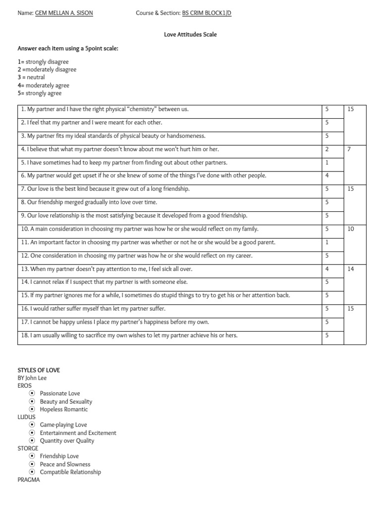 Love Attitudes Scale | PDF | Love | Emotions