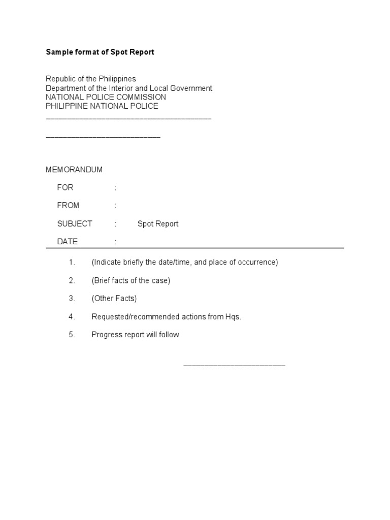 Sample Format of Spot Report | PDF