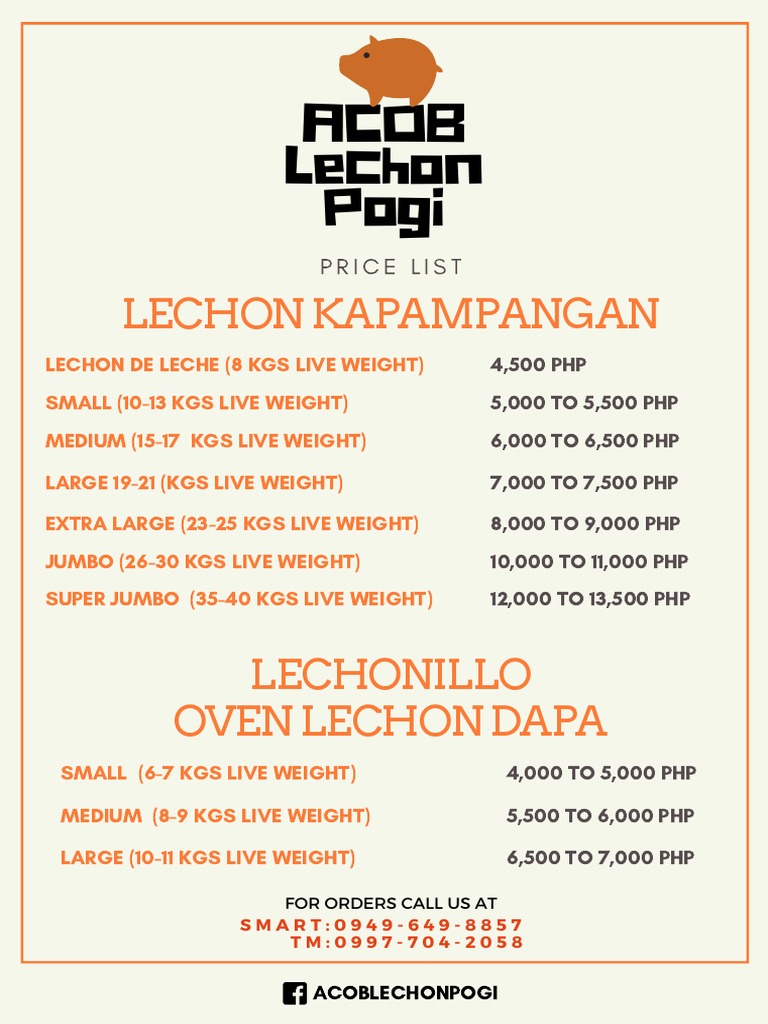 Price List Acob Lechon | PDF