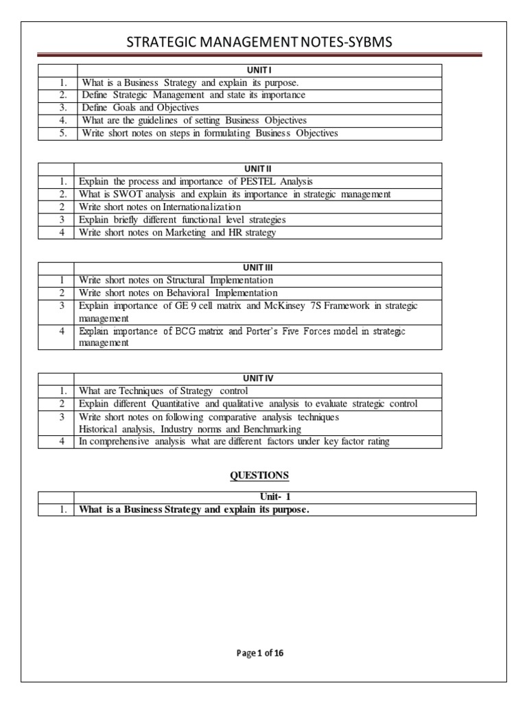 STRATEGIC MANAGEMENT NOTES | PDF | Strategic Management | Swot Analysis