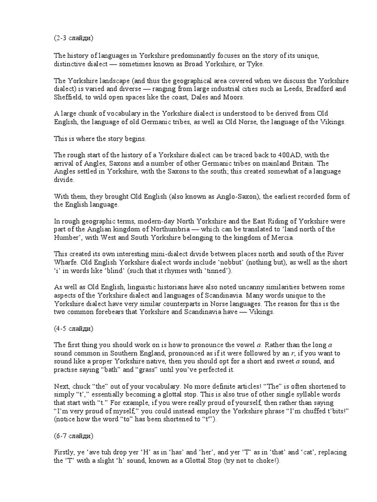 Yorkshire Accent | PDF | Yorkshire | English Language