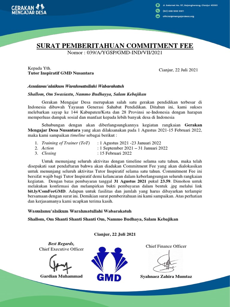 Surat Commitment Fee | PDF | Karier & Perkembangan | Pengelolaan ...