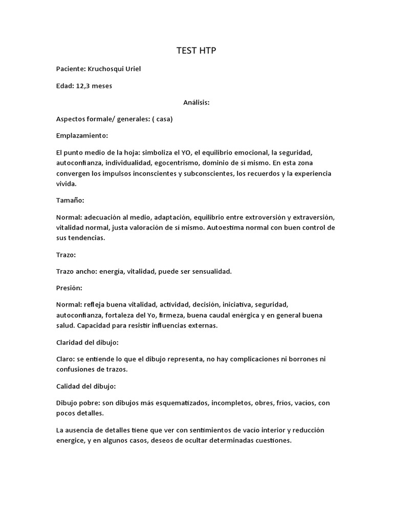 Test HTP | PDF | Autoestima | Las emociones