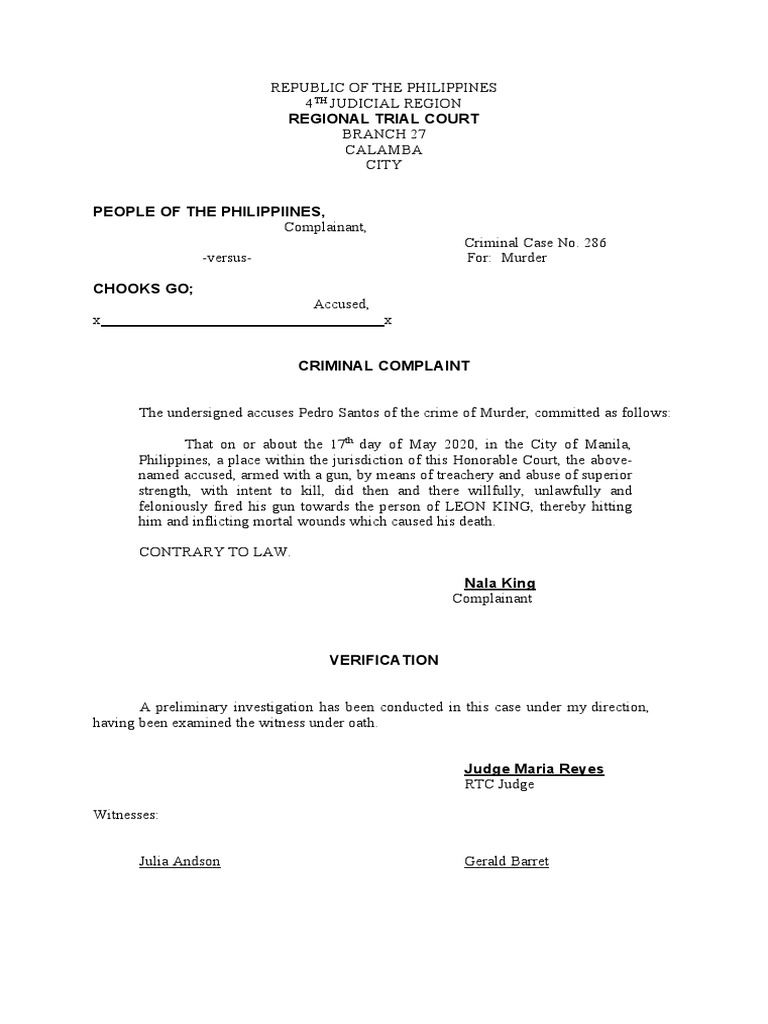 Crim Complaint Sample | PDF | Social Science | Mystery, Thriller ...