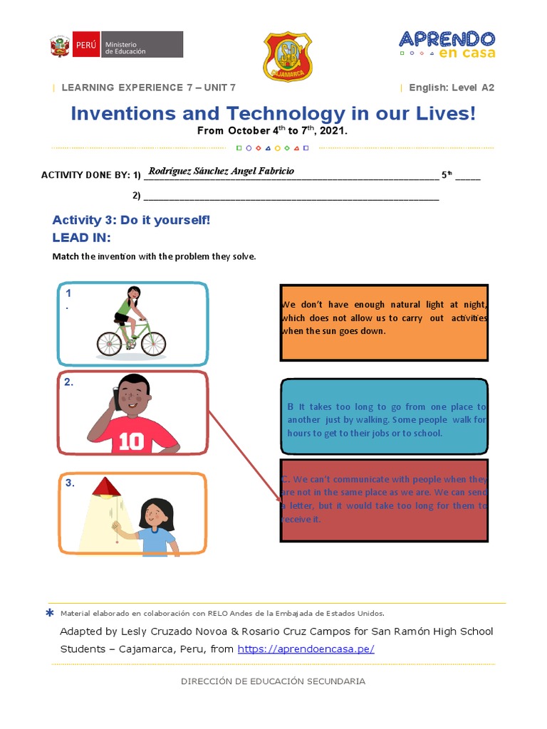 Inventions and Technology in Our Lives!: Activity 3: Do It Yourself ...