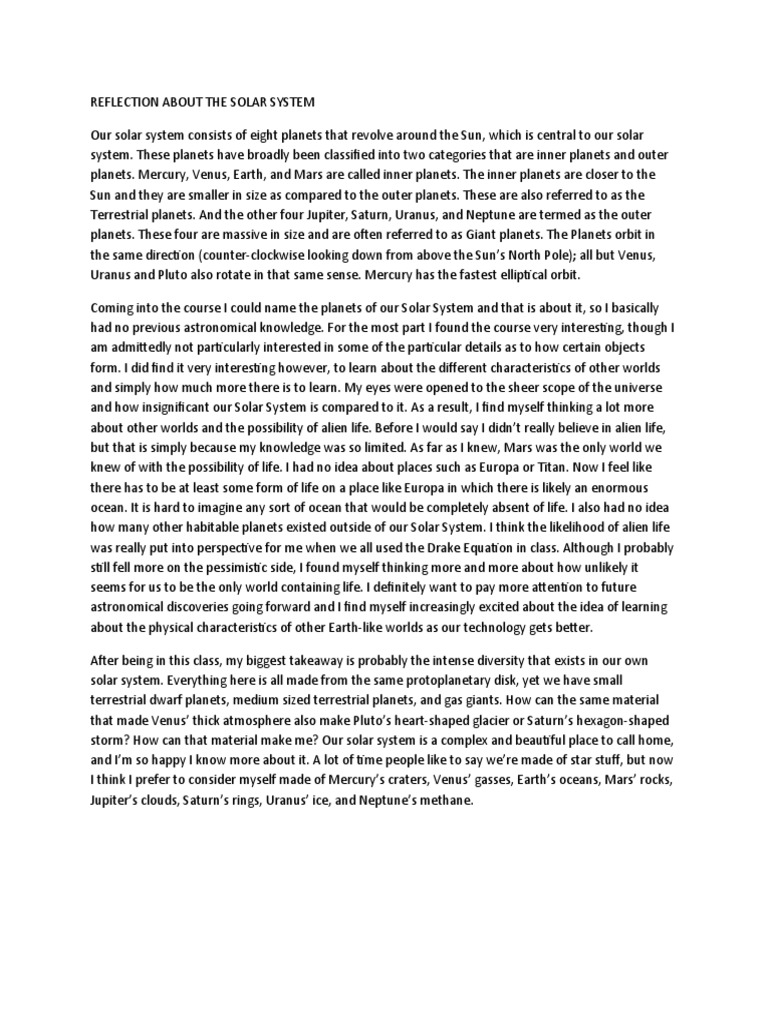 Reflection 4 The Solar System | PDF | Planets | Solar System