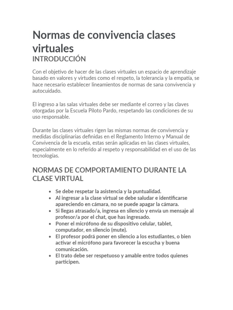 Normas de Convivencia Clases Virtuales | PDF | Chat en linea | Maestros