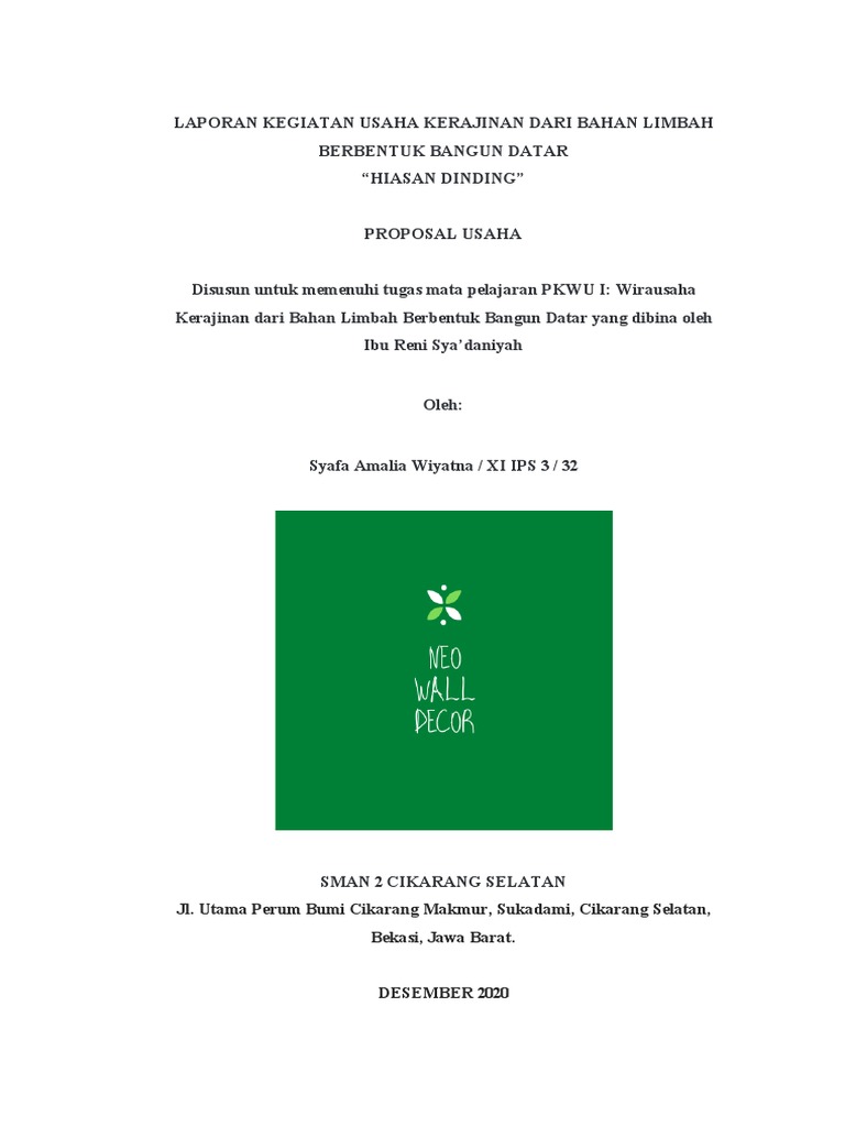 Proposal Pkwu (Syafa Amalia Wiyatna 11 Ips 3) | PDF | Seni