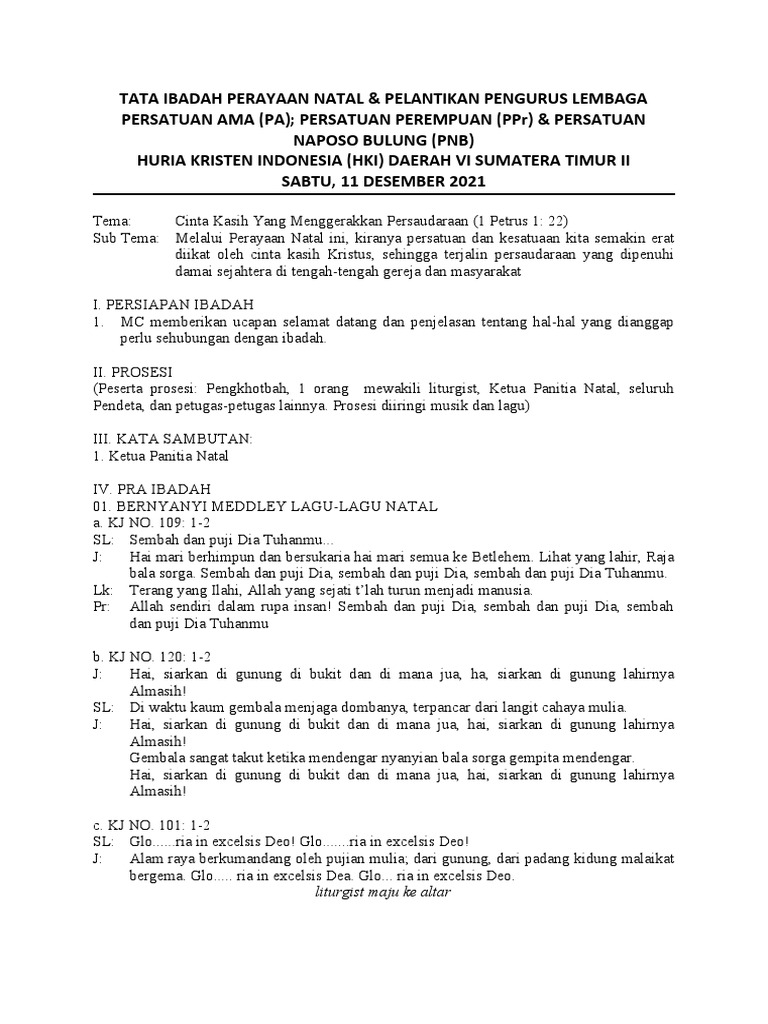 Tata Ibadah Perayaan Natal Hki Daerah Vi Sumtim Ii Tahun 2021 | PDF